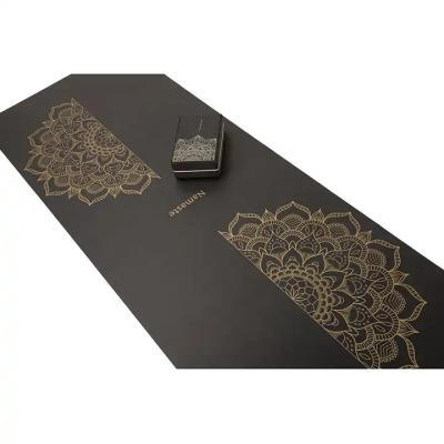 China Eco Friendly Private Label Custom Wholesale 4mm Hot Gold Stamping UV Printing Black Natural Rubber PU Leather Yoga Mat zu verkaufen