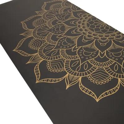 China Eco Friendly Private Label Custom Wholesale 4mm Hot Gold Stamping UV Printing Black Natural Rubber PU Leather Yoga Mat zu verkaufen