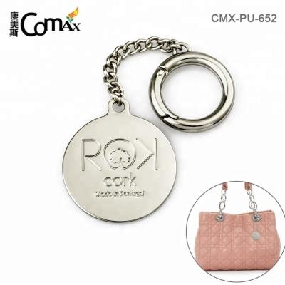 Round Shape Metal Handbags Tag with Chain and Spring Hook Customized Logo