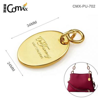 Customized Gold Metal Hang Tag for Handbags ROHS Certified Engraved Oval Shape
