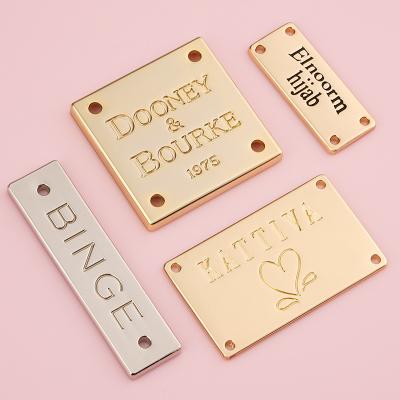 Garment Customized Size Letters Gold Metal Logo Plate Sewing Metal Clothes Label