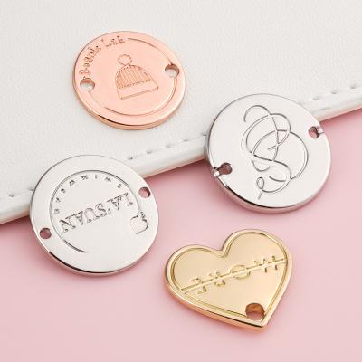 Silver Circle Tag Washable Custom Metal Logo For Clothing Hats Round Metal Label