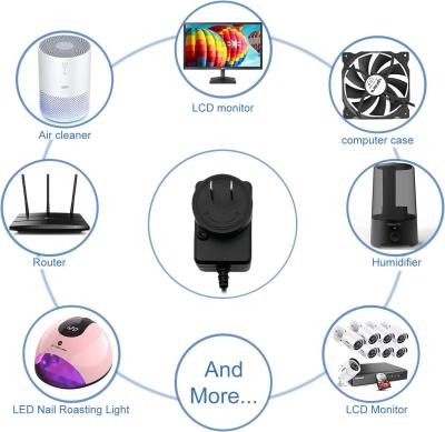 China Interchangeable 12V DC Power Adapter 1A to 3A with 9V Outlets UL Level VI SAA KC Certified 62*39*26mm 100%PC Direct for sale