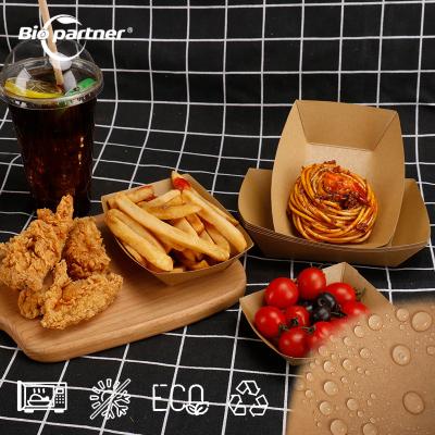 중국 Heavy Duty Disposable Kraft Brown Paper Food Trays Bio Degradable Food Packaging 판매용