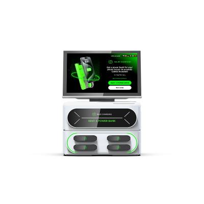 China Indoor Machine for Coffee Shops Bar Clubs 4 Slots NFC Mobile Cell Phone Charging Station Shared PowerBank With Screen and POS for sale