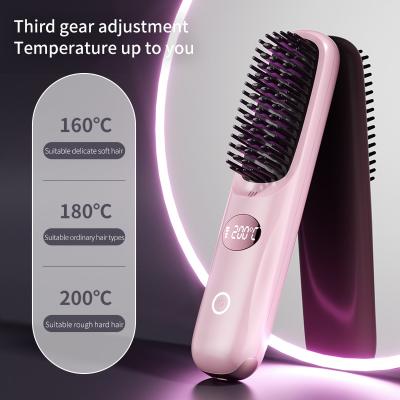 중국 개인 관리 헤어 드라이어 전기 브러쉬 뜨거운 공기 comb 열 USB 무선 재충전 가능한 헤어 라이트너 브러쉬 판매용