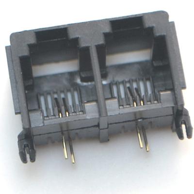 China rj11 6p2c 2 PORTS connector jack modular right angel through hole unshielded for sale