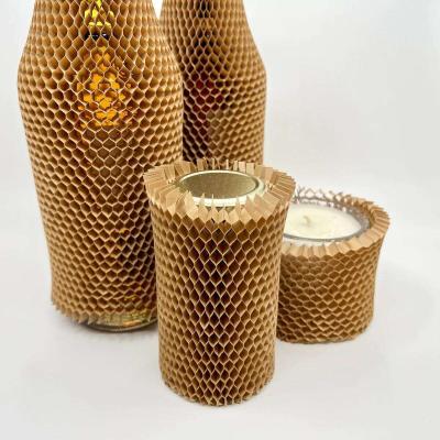 China Customizable Bottle Sleeve Packaging Biodegradable Honeycomb Kraft Wrapping Paper Eco Friendly for sale