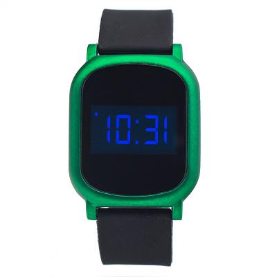 China Personality square alloy case soft silicone band Touch screen digital blue light watches à venda