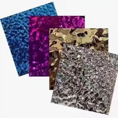 China AISI304 Stainless Steel Water Ripple Sheet 4ft*8ft Embossed Sheet Gold Bule Black Brooze Color for sale