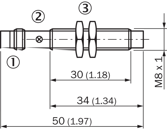 Dimensional drawing IME08 standard, male connector, non-flush
