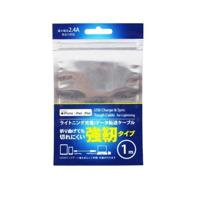 China Window Packaging Bag for USB Charge & Sync Touch Cable Resealable Zipper Top Custom Ziplock Plastic Bags with Hang Hole for sale