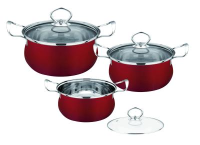 China De rode Geplaatste Keukenpotten en de Pannen, Roestvrij staal Cookware plaatsen het Gemakkelijke Schoonmaken Te koop