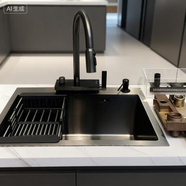 Stainless Steel Kitchen Sink 900mm×550mm with Integrated Faucet