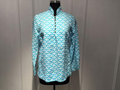 Cina Collare del supporto delle bluse delle cime delle donne sciolte stampate seta con i bottoni speciali in vendita
