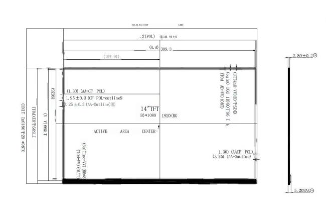 14 inch TFT LCD module mechanical dimensions