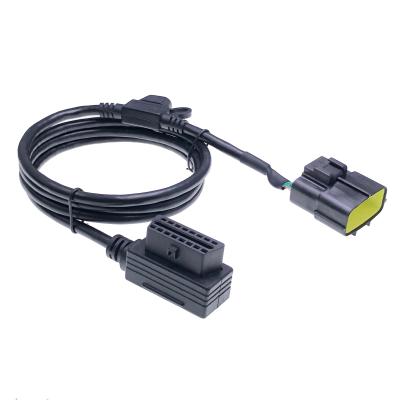 China AOTAI 12PIN TE Housing Equivalent Connector to OBD2 16PIN Right Angle Cable for Automotive Wiring Harness 26awg 2007-2010 for sale