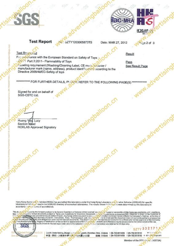 SGS EN71:2011 - Guangzhou Troy Balloon Co., Ltd