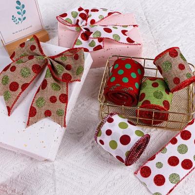 63mm fil de fer bordure Burlap ruban Polk Dot Décoration de Noël Idéal pour la décoration de fête