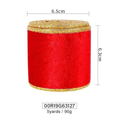 중국 MSD 6.3cm 금 철자 가장자리 빨간색 벨벳 리본 크리스마스 트리 장식용 판매용