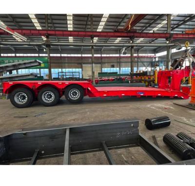 China Hydraulische afneembare gooseneck half vrachtwagen lowboy trailer, zware machine transport lowboy trailer voor zimbabwe Te koop