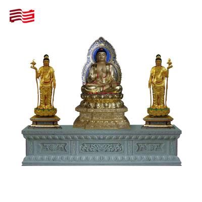 中国 寺院用の黄金色の銅仏像 サイズと室内グループ彫刻をカスタマイズ 販売のため