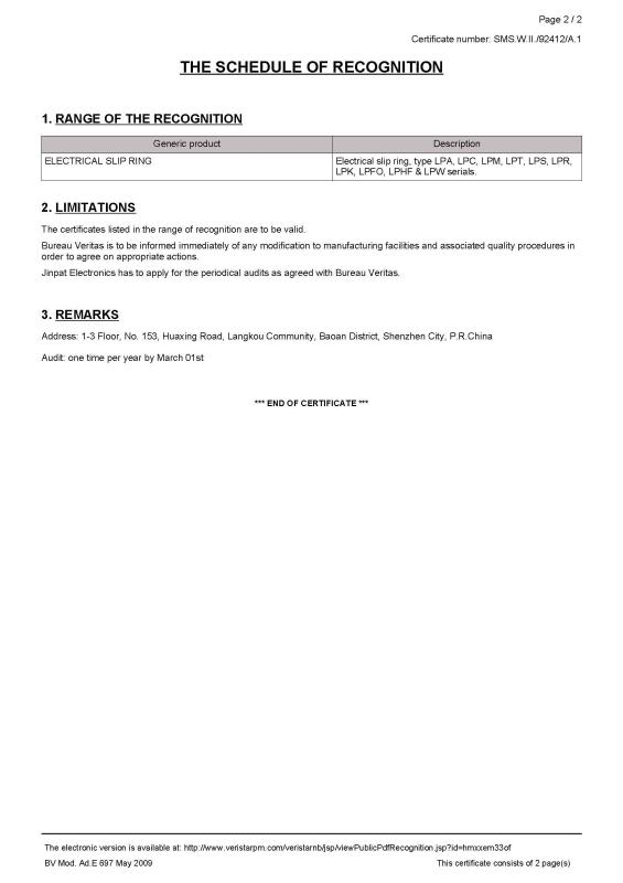 RECOGNITION FOR BV MODE II SCHEME - JINPAT Electronics Co., Ltd