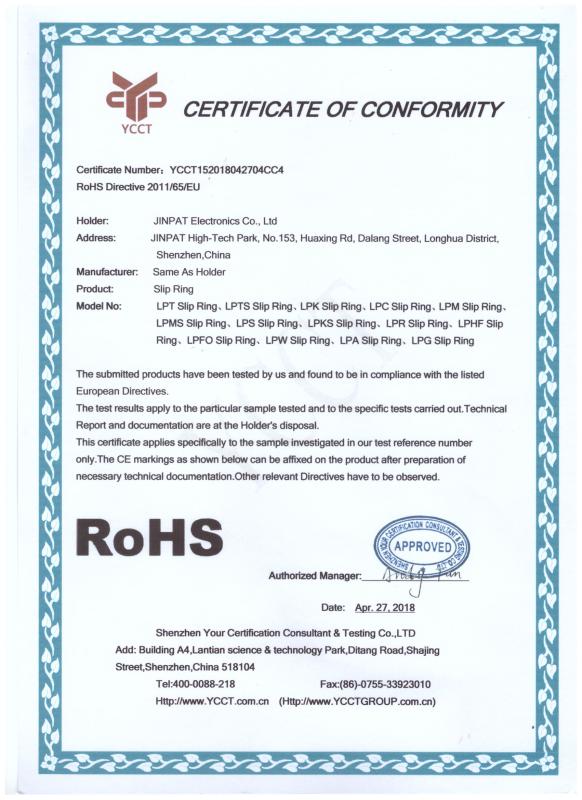 RoHS CERTIFICATE OF CONFORMITY - JINPAT Electronics Co., Ltd