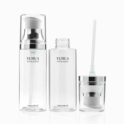 Cina la bottiglia di plastica della lozione di 100ml 130ml 150ml ha glassato la bottiglia rotonda del cilindro trasparente della pompa in vendita