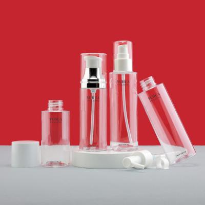Cina la bottiglia di plastica della lozione di 100ml 130ml 150ml ha glassato la bottiglia rotonda del cilindro trasparente della pompa in vendita