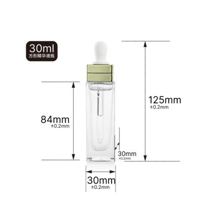 중국 멋진 럭셔리 30ML 화장품 스퀘어 드롭 아이 스포이드 세럼 병 실버 캡 새로운 도착 S063 판매용