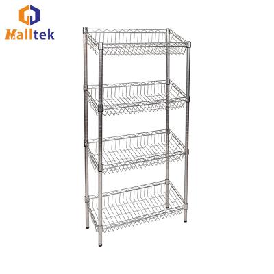 Stainless Steel Chrome Plated 4 Layers Wire Shelf Adjustable For Kitchen