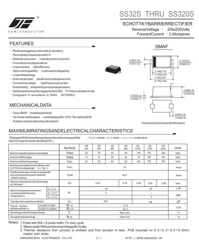 SS32S /SS34S/SS36S/SS310S/SS315S/SS320S 3A SCHOTTKY BARRIER RECTIFIER DIODE WITH ULTRATHIN SMAF PACKAGE