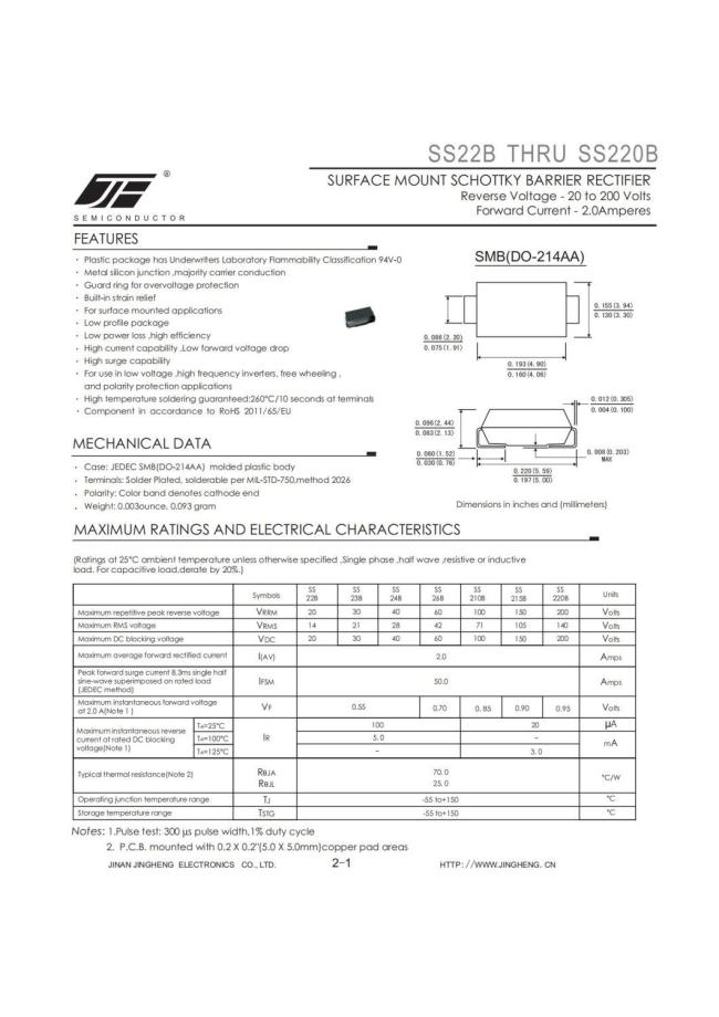 SS32B/SS34B/SS36B/SS310B/SS315B/SS320B SCHOTTKY DIODE WITH SMB PACKAGE