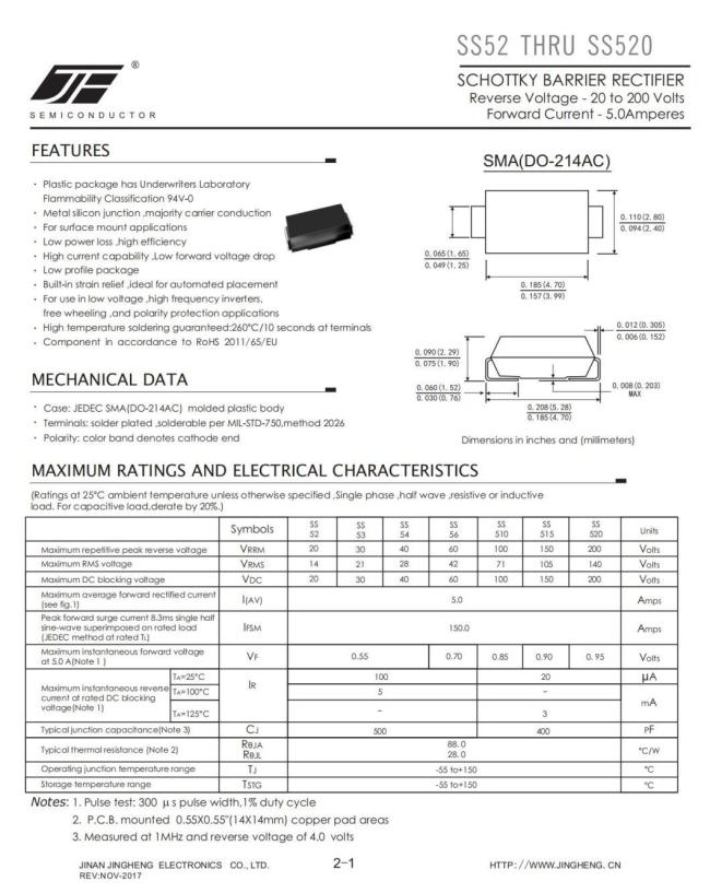 SS52/SS54/SS56/SS510/SS515/SS520 SERIES SCHOTTKY BARRIER RECTIFIER DIODE WITH SMA PACKAGE