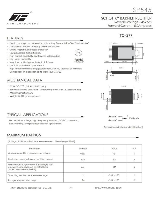 SP545/SP5100/SP5150/SP5200/SP5250 SCHOTTKY DIODE WITH TO-277 PACKAGE