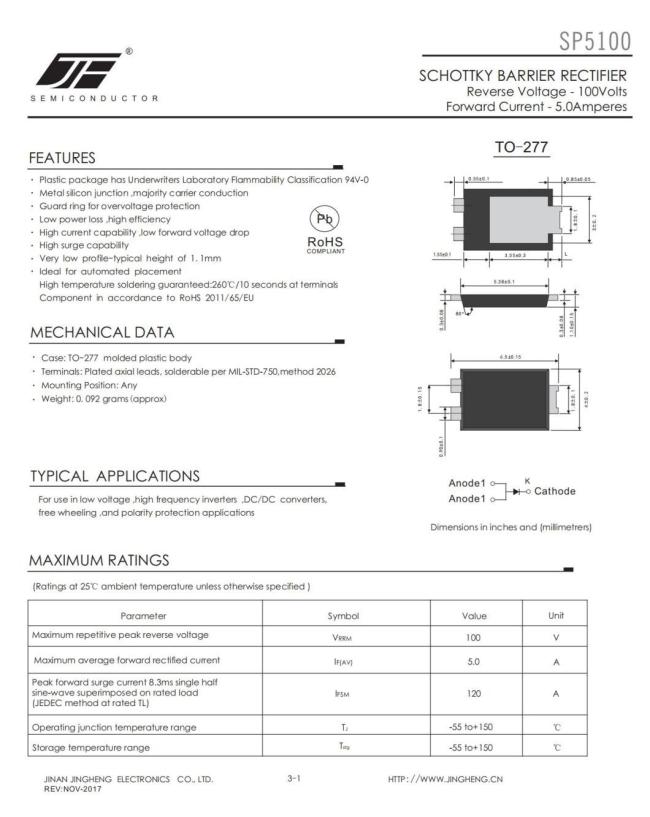 SP545/SP5100/SP5150/SP5200/SP5250 SCHOTTKY DIODE WITH TO-277 PACKAGE