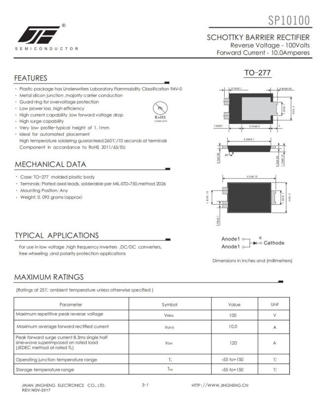 SP10100/SP10150/SP10200 SCHOTTKY DIODE WITH TO-277 PACKAGE