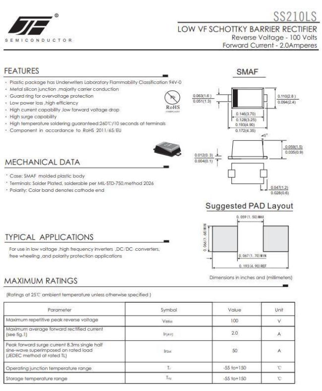 SS210LS low vf schottky diode with SMAF package