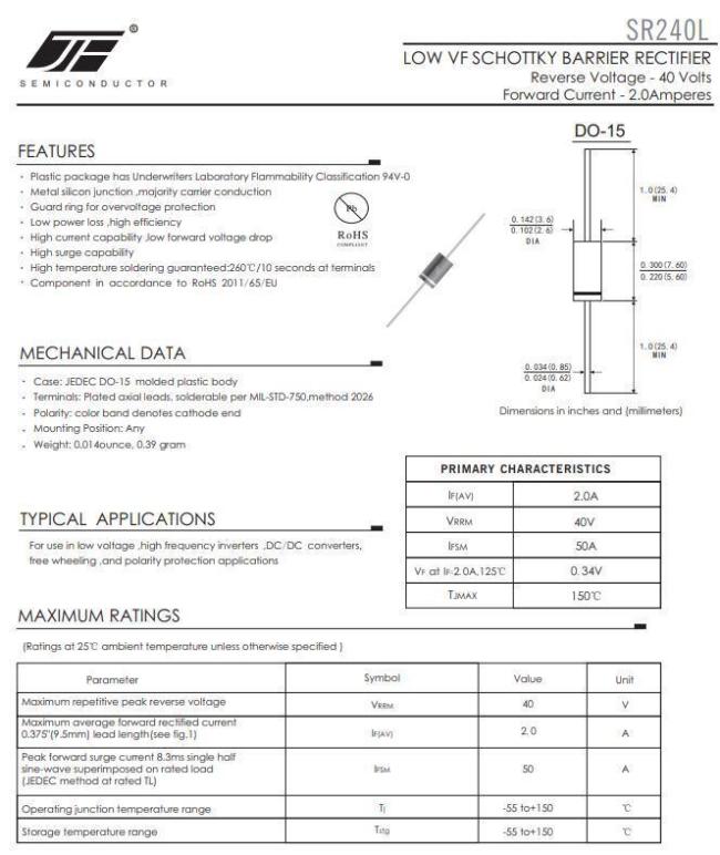 SR260L 2A 60V Low Vf Schottky Diode with DO-41 Package