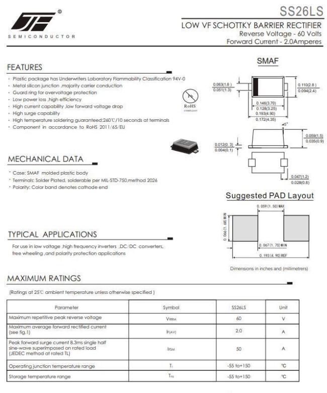 SS26LS Series Low Vf Schottky Diode With SMAF Package
