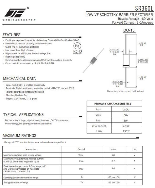 SR360L Low Vf Schottky Diode with DO-201AD Package