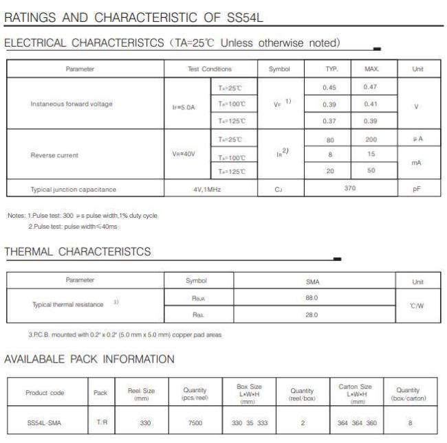 SS54L/SS56L/SS510L/SS515L SS520L Low Forward Voltage Schottky Diode With SMA Package