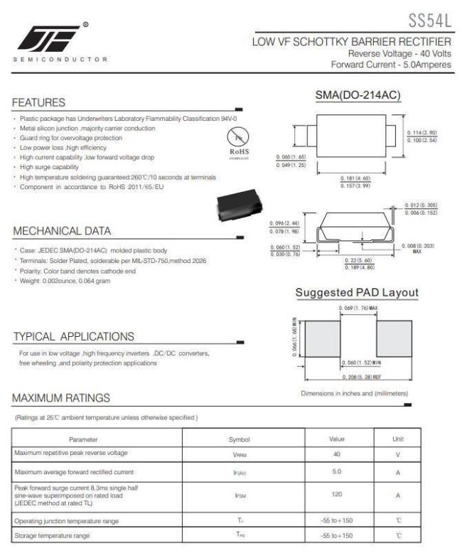 SS54L/SS56L/SS510L/SS515L SS520L Low Forward Voltage Schottky Diode With SMA Package