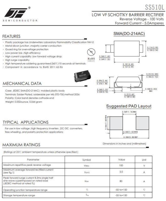 SS54L/SS56L/SS510L/SS515L SS520L Low Forward Voltage Schottky Diode With SMA Package