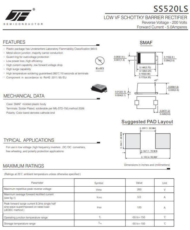 SS54LS/SS56LS/SS58LS/SS510LS/SS515LS/SS520LS SERIES 5A LOW VF SCHOTTKY BARRIER RECTIFIER DIODE WITH SMAF PACKAGE