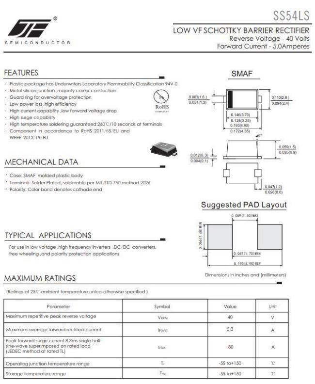SS54LS/SS56LS/SS58LS/SS510LS/SS515LS/SS520LS SERIES 5A LOW VF SCHOTTKY BARRIER RECTIFIER DIODE WITH SMAF PACKAGE