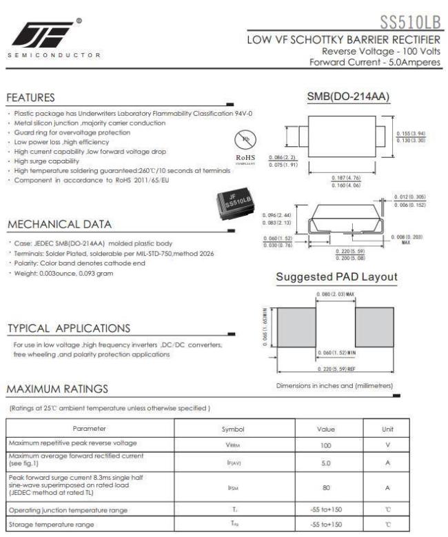 SS54LB/SS60LB/SS100LB/SS515LB/SS520LB Schottky Barrier Rectifier Diode With SMB Package