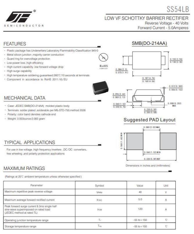 SS54LB/SS60LB/SS100LB/SS515LB/SS520LB Schottky Barrier Rectifier Diode With SMB Package