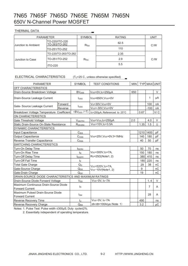 2N65F/4N65F/4NE65F/6N65F/7N65F/7NE65F/8N65F/10N65/12N65F/20N65F SERIES 650V N-CHANNEL POWER MOSFET WITH ITO-220AB PACKAGE